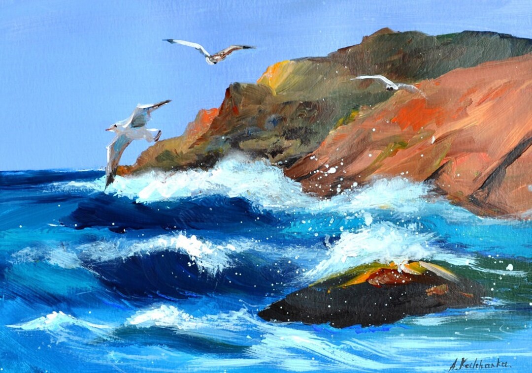 Seagull Art Sea Wave Wall Decor Ocean Art, Bird Decor Ocean Lover Wall ...