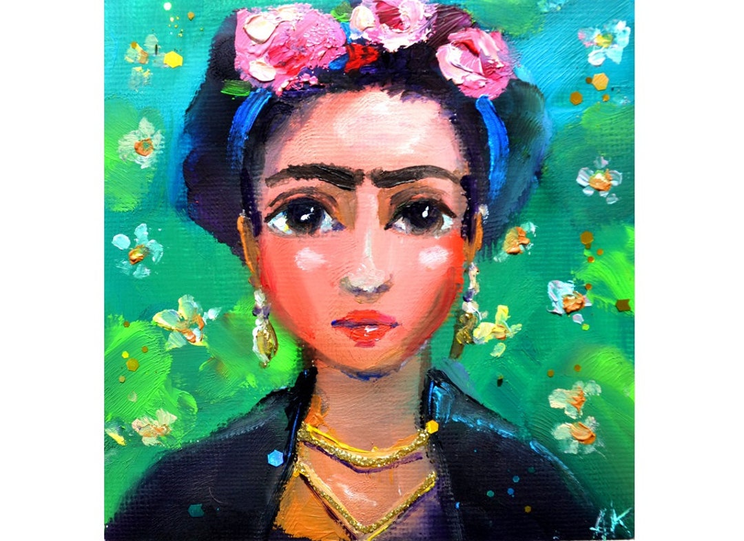Frida Kahlo Portrait Original Art Woman Portrait Frida With Flower ...