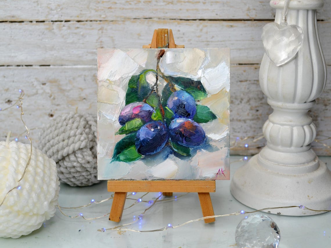 Plum Painting 100% Handmade Oil Painting Fruit, Plum Decor Art for ...