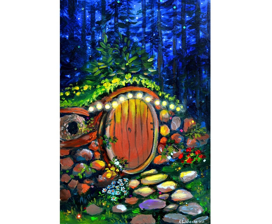 Hobbit Decor Bag End Inspired Original Art Painting, Hobbit Hole, Lord ...