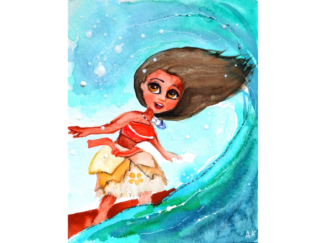 Go Surfing Moana Art, Ocean Watercolor Painting, Vaiana Decor, Ocean ...