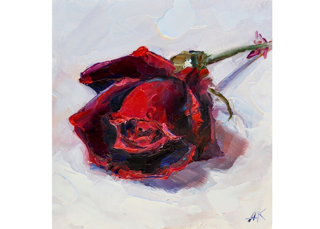 Red Rose Oil Painting, Original Art, Red Rosa Wall Art Floral Painting ...