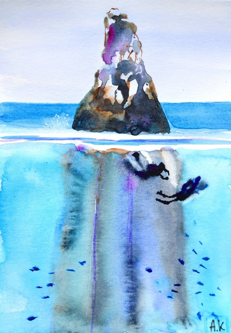Scuba Diving Art Underwater Activities Landscape Sea Cave - Etsy