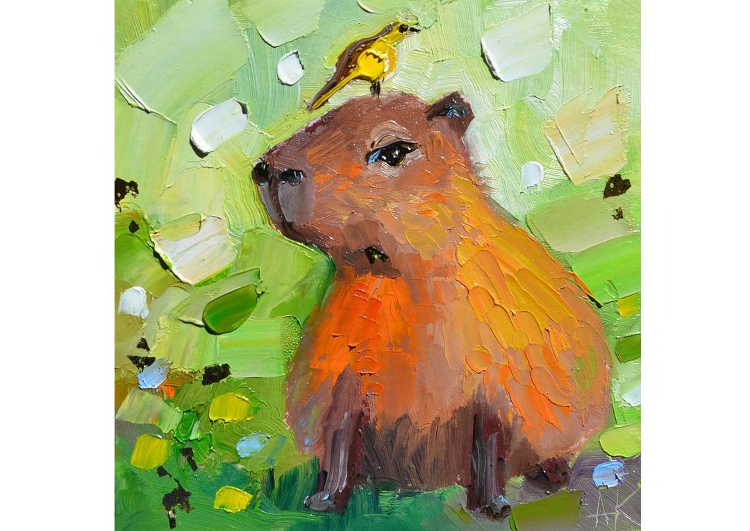 Capybara With Bird, Cute Capybara Art, Positive Art, Lively Capybara ...