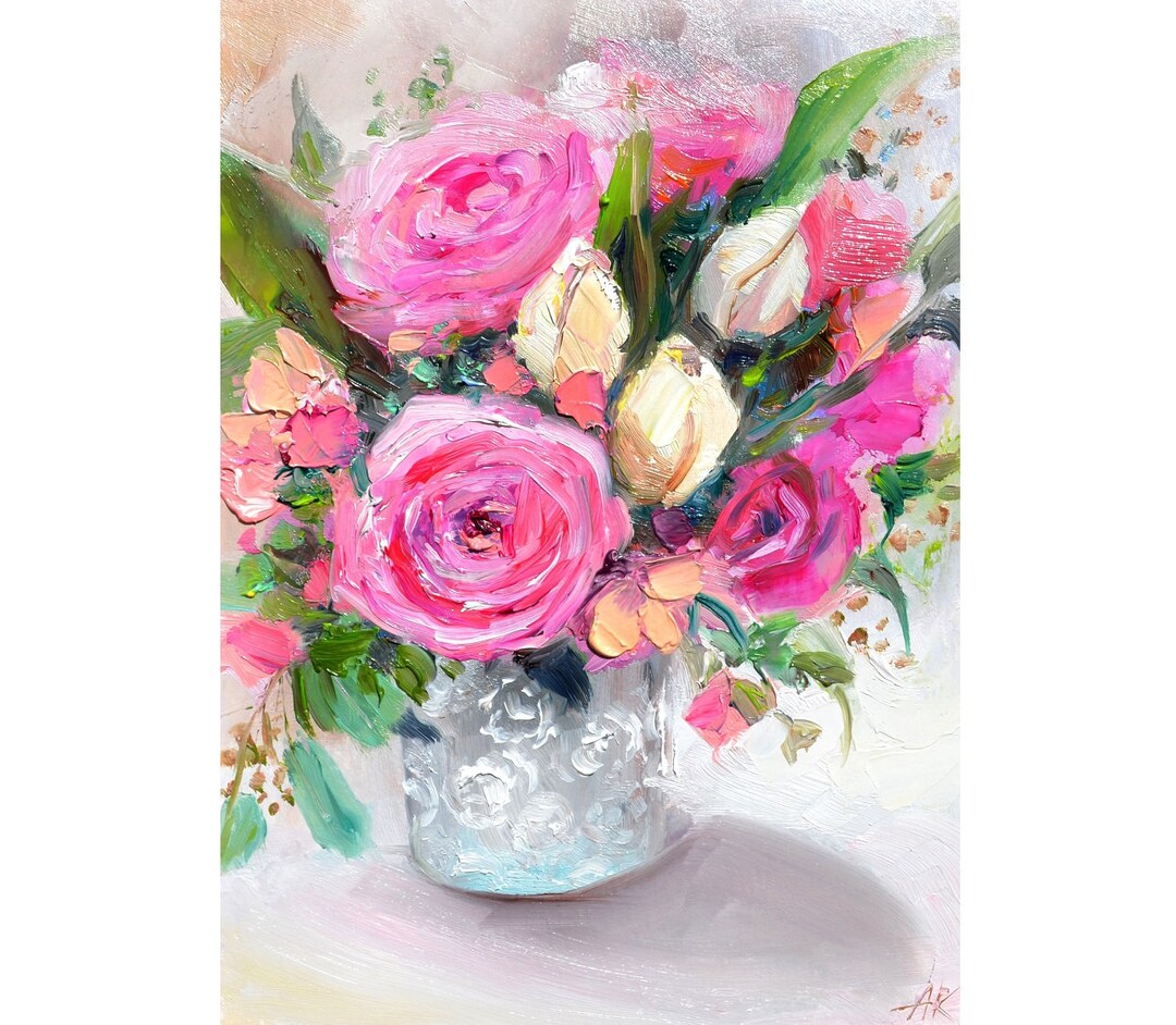 Red Roses and Tulips Wildflowers Art Decor Roses Flowers Painting ...