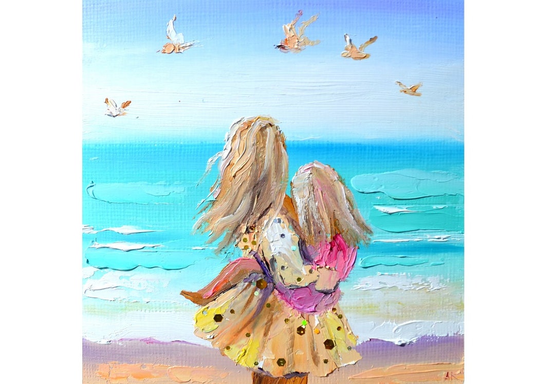 Blonde Mom And Daughter On The Sea Beach Motherhood Art Daughter With