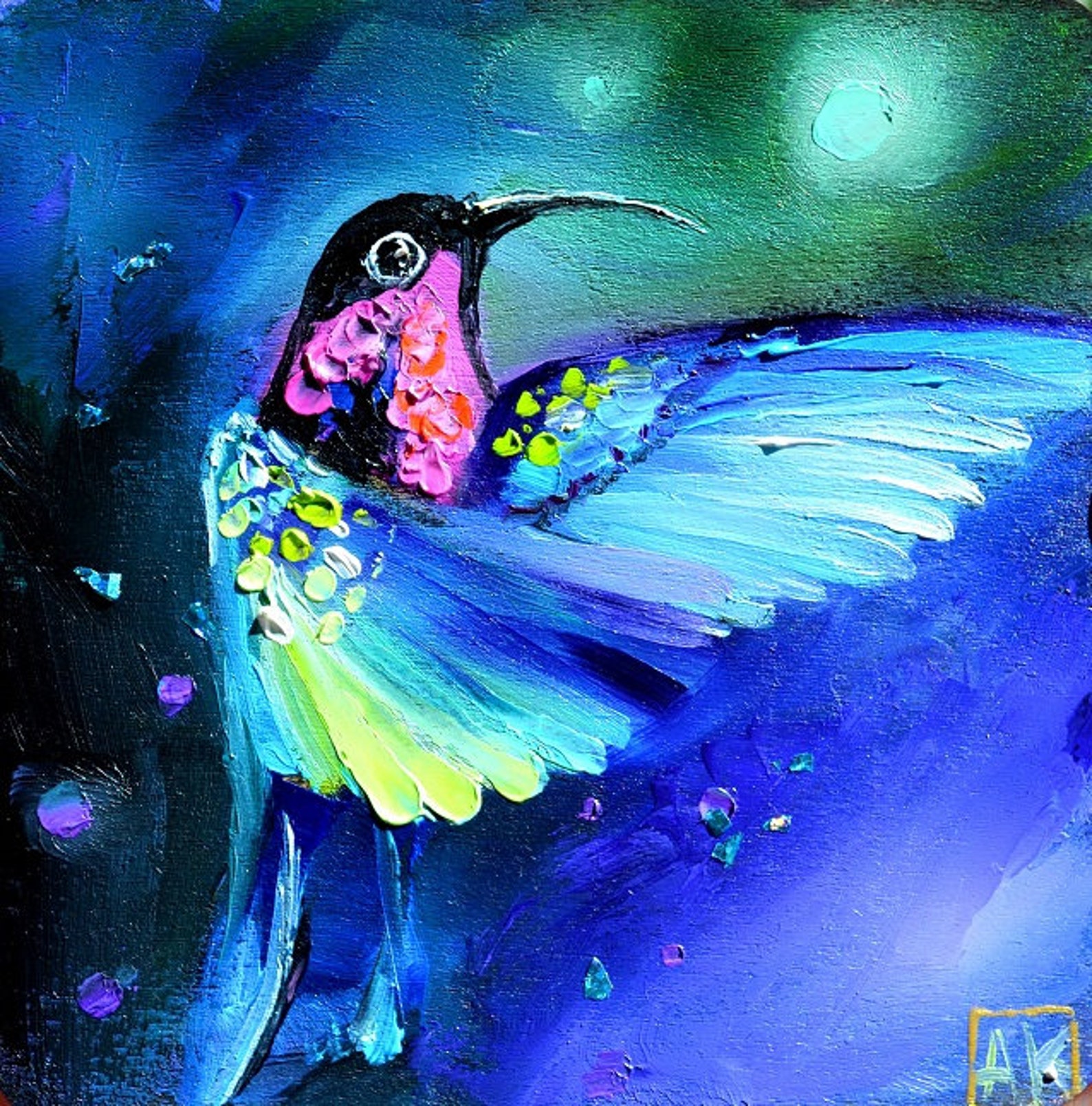 Colibrí pintura al óleo original pájaro decoración de colibrí - Etsy España
