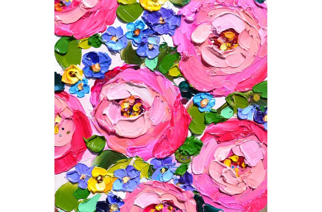 Pink Flowers Art Originalart Pasty Flowers 3D Art Flowers Peonies Art ...