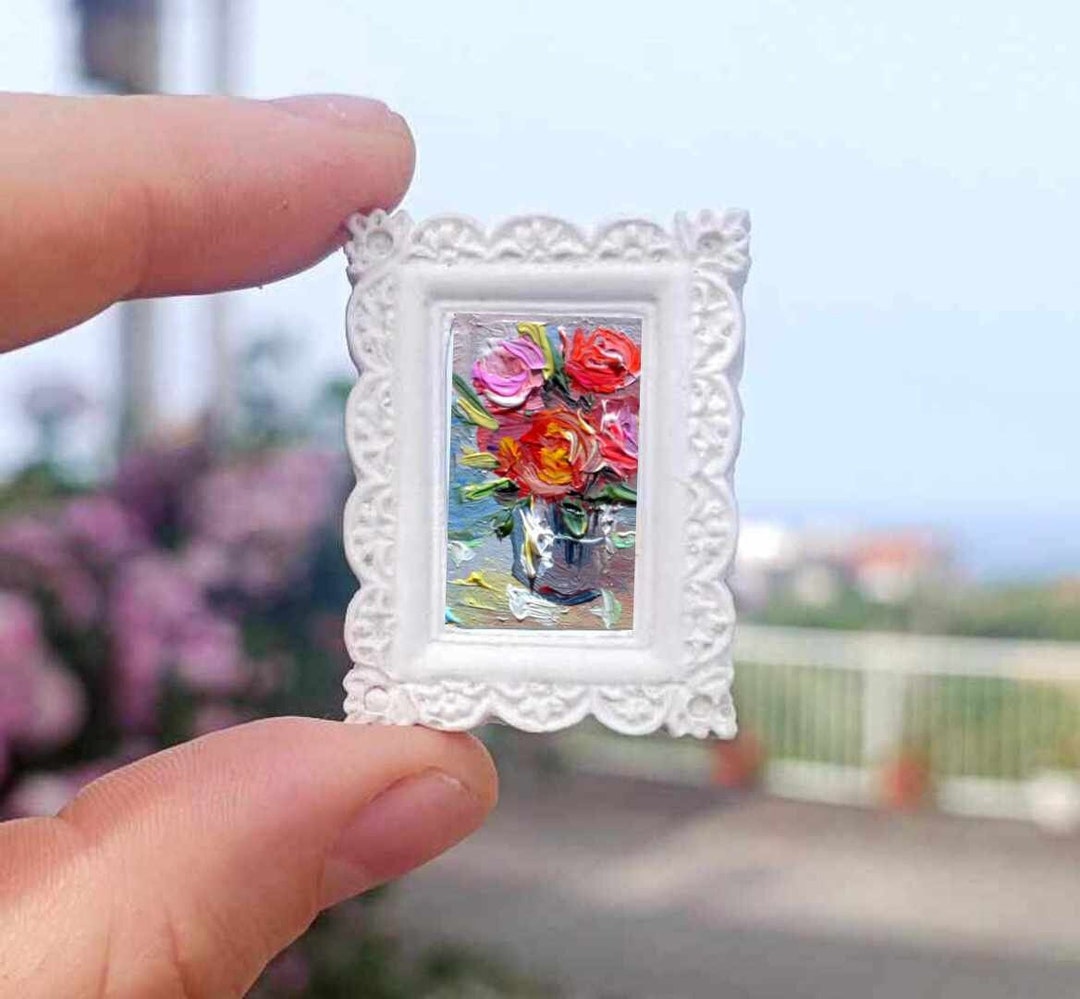 Mini Painting With Flowers, Miniature Art Vase With Flowers, Original ...