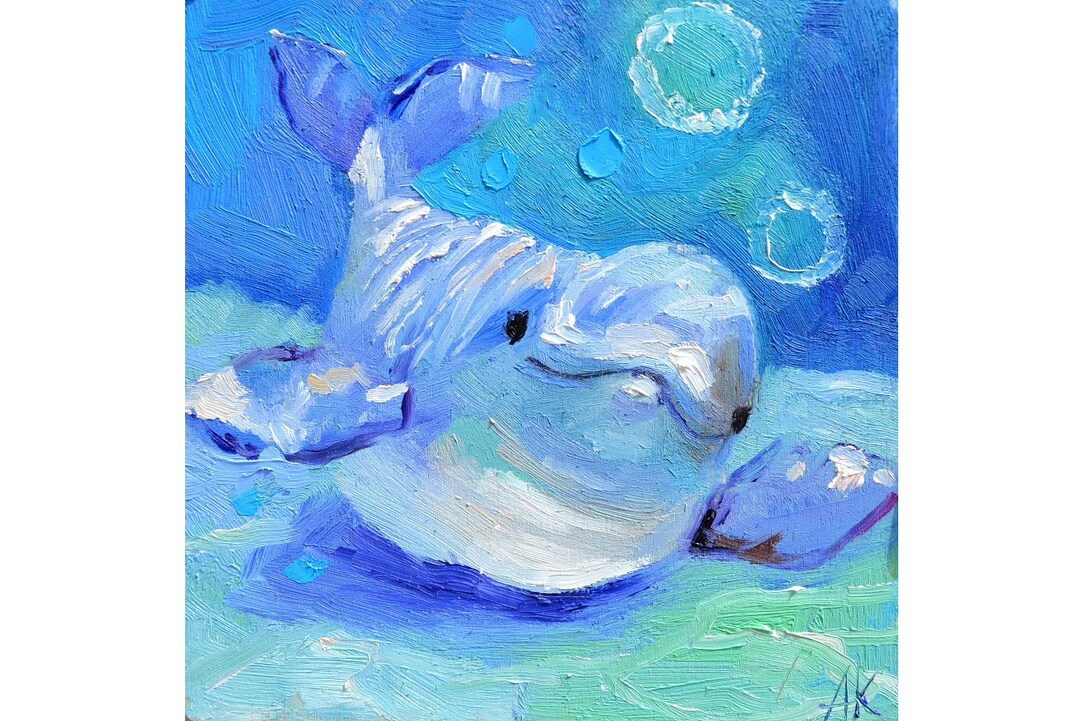Beluga Painting Sea Animals Decor Dolphin Wall Art House Ocean Wall Art ...