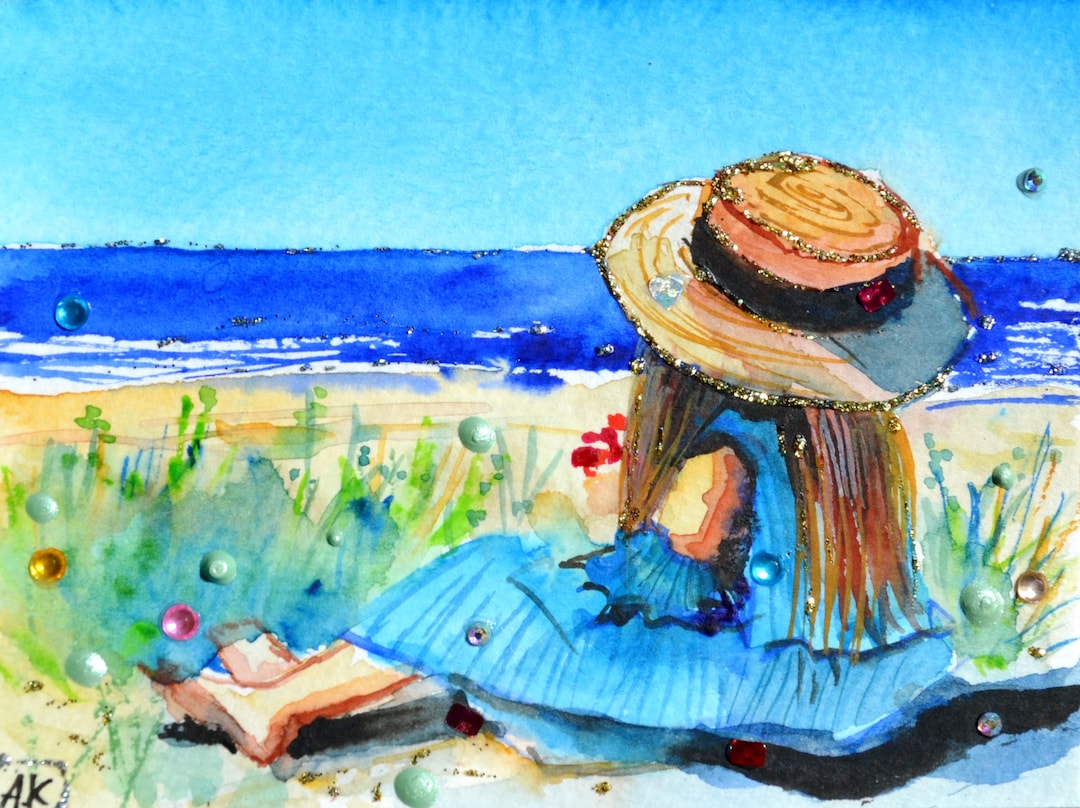 Little Girl Sitting on the Beach, Art With Children Original Painting ...