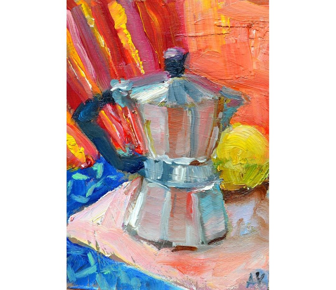 Espresso Coffee Art, Italian Coffee Maker Painted Kithen Oriinal Oil ...