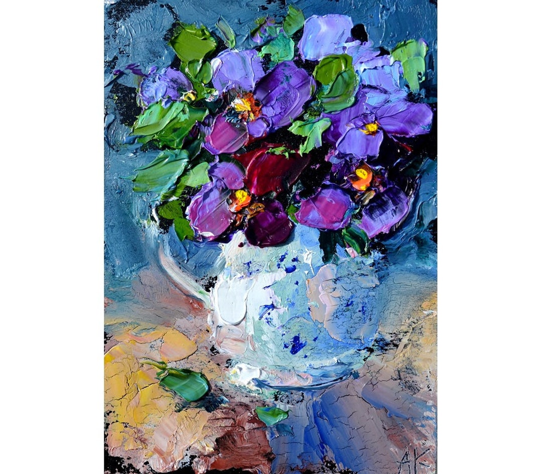 Purple Violets, Art With Flowers, Painting With Violets With Aged ...