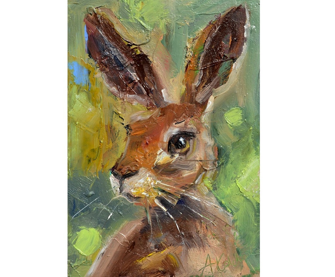 Hare in Nature Art Original Art Hare Decor Hare Painting Hare Wall Art ...