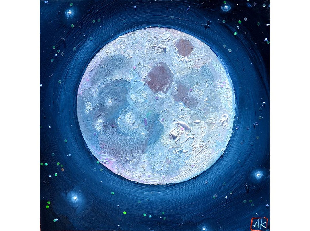 Full Moon Wall Art, Moon Oil Painting, Moon Wall Decor, Universe Art ...