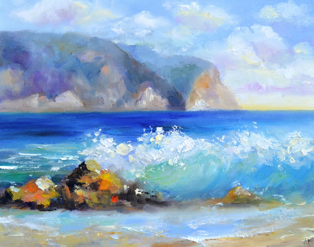 Sea Art, Transparent Wave, Beach Wall Art, Ocean Beach Art Original Oil ...