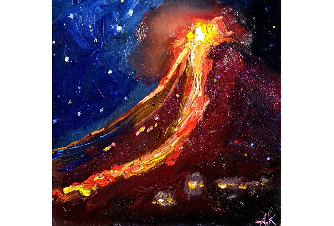 Volcano Eruption, Active Volcano Art, Original Etna Volcano Art, Large ...