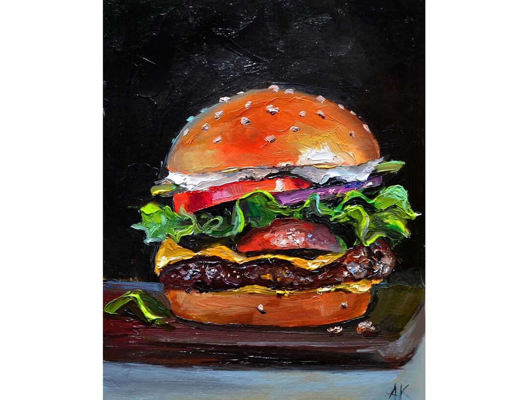 Burger Wall Art Original Oil Painting Fast Food Fine Art, Realistic ...