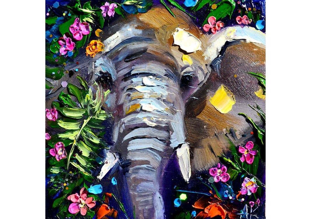 Elephant Art, Animal Exotic Art Indian Elephant Among the Flowers ...