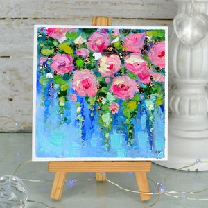 Original Art Roses on the Azure Blue Background Flowers Decor, Abstract ...