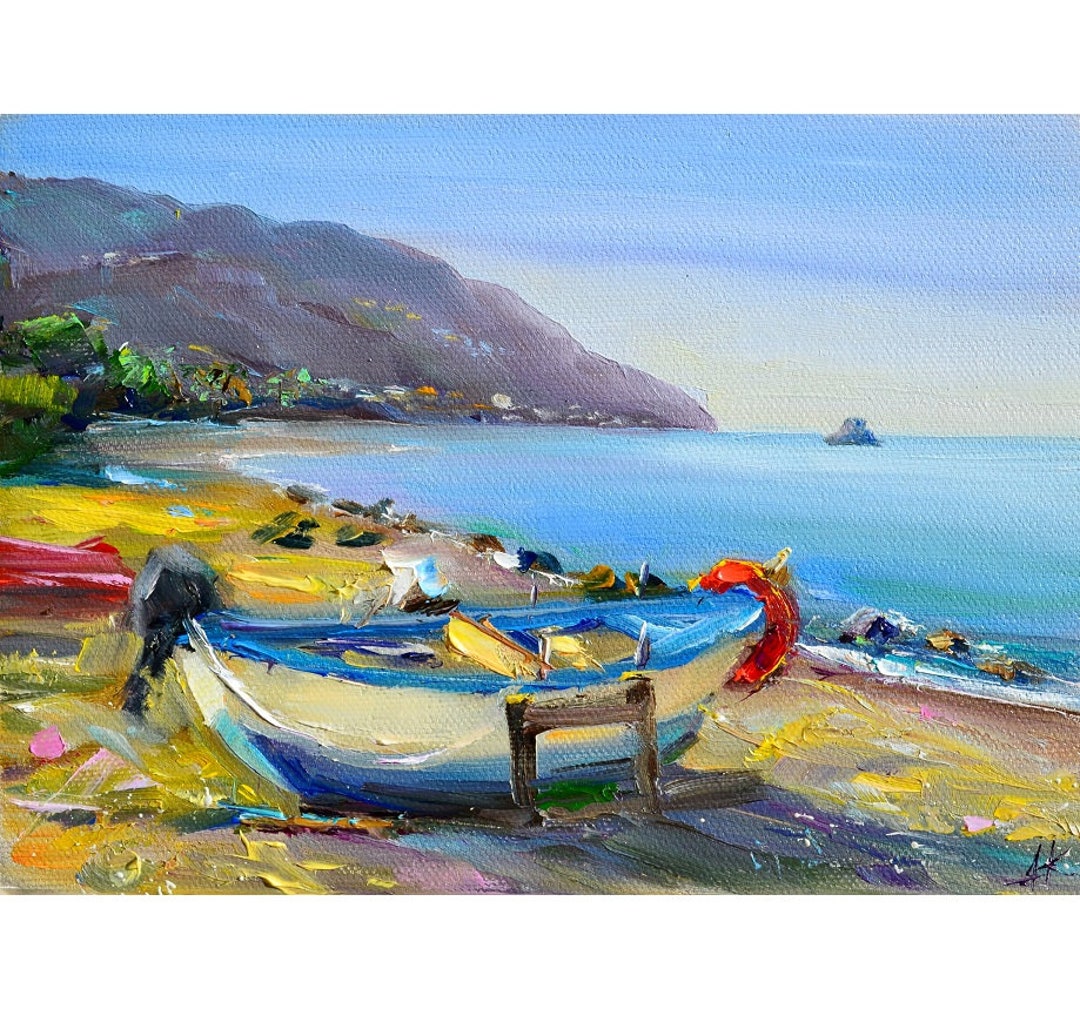 Beaches With Boat, Seascape With Boat on the Beach, Sea Art Beach, Sea ...