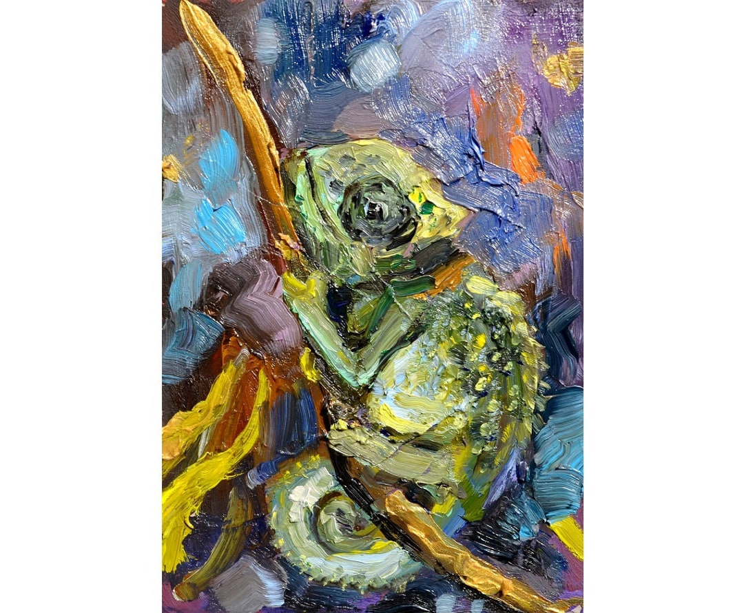 Chameleon Oil Painting, Flora and Fauna Art, Exotic Animals Chameleon ...