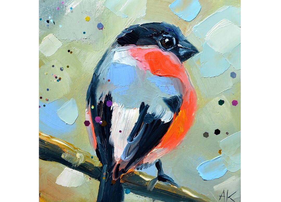 Robin Bird Art, Little Bird With Red Breast, Colored Bird, Original Art ...