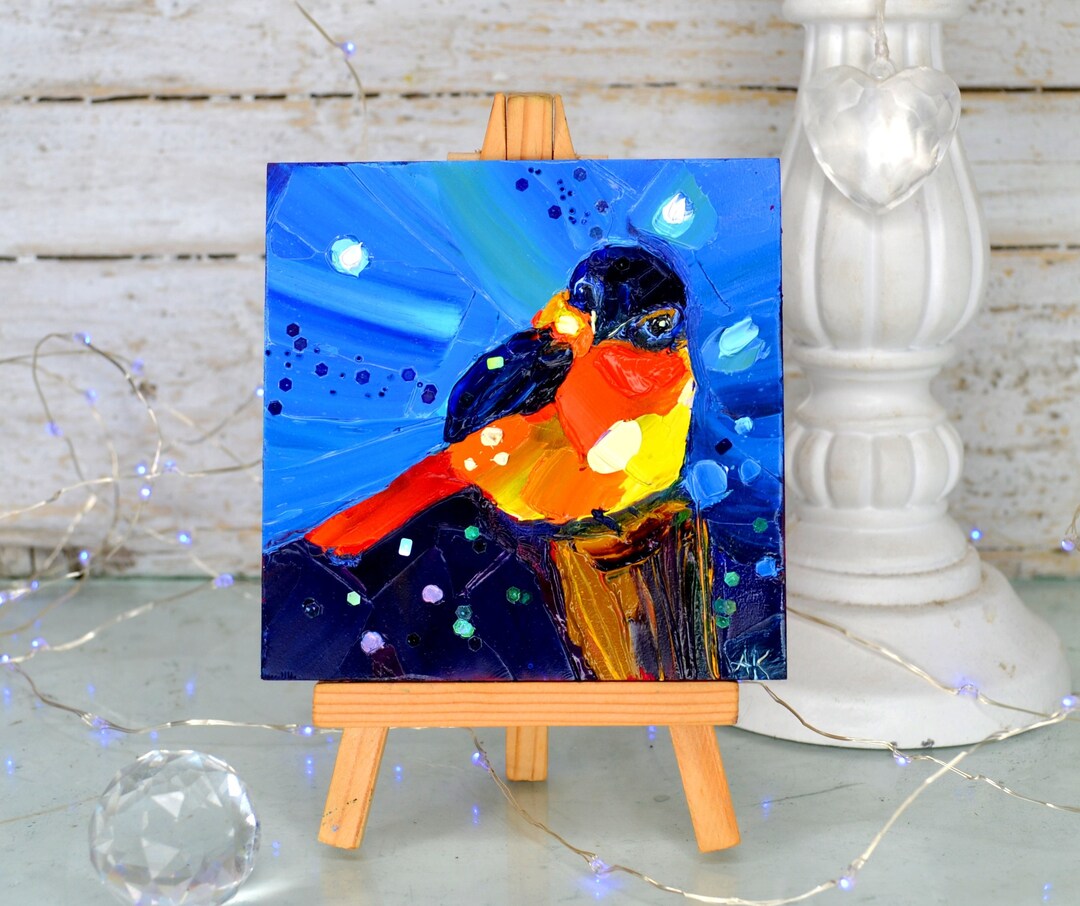 Colorful Bird Art, Tiny Bird Original Art, Animals Art Robin Decor ...