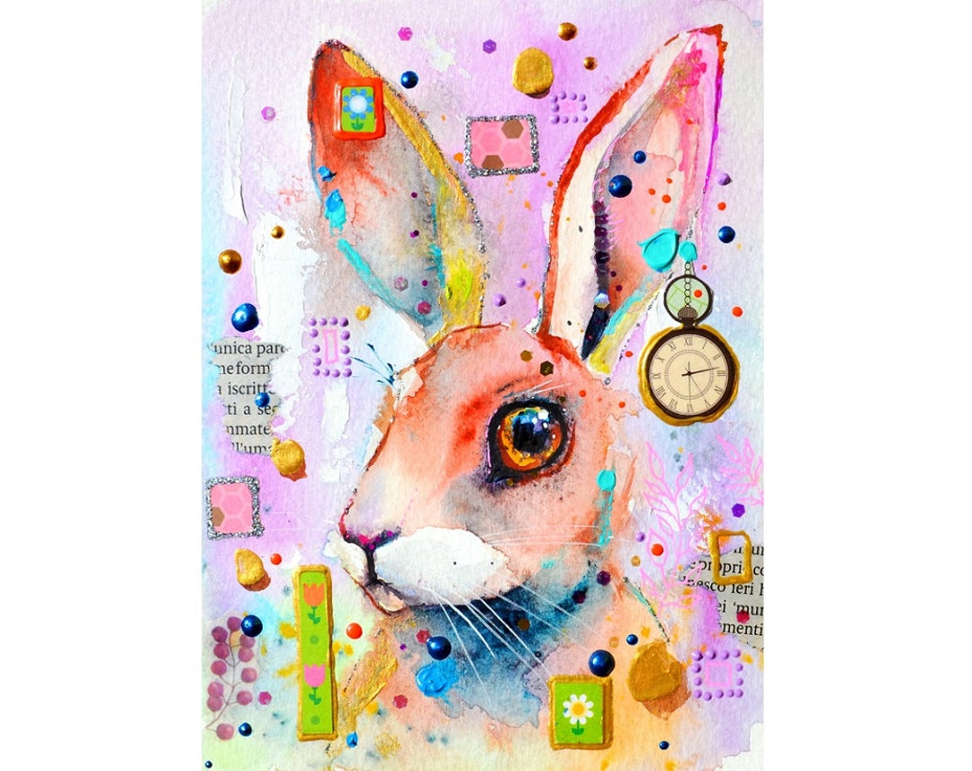 Hare Art, Animals of the Forest Gray Hare, Rabbit With Clock, Art With ...