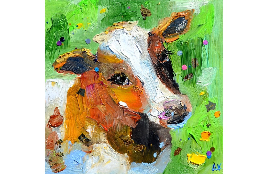 Cow Original Painting, Cow Wall Art, Cow Decor, Animals Art, Farm ...