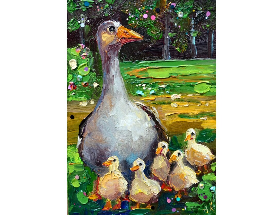 Goose With Goslings. Art Painting Bird. Goose Oil Painting Ready to ...