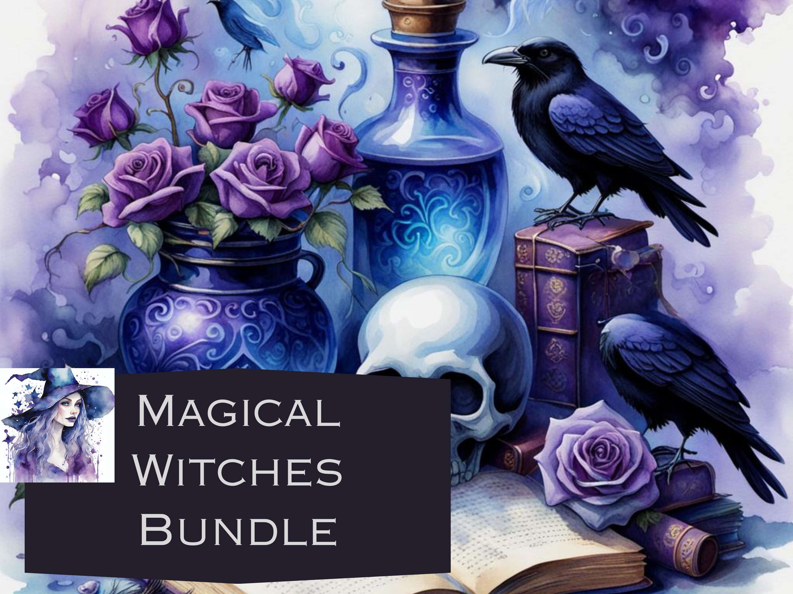 Magical Witches Clip Art Bundle Junk Journals Scrapbook Paper, Digital ...