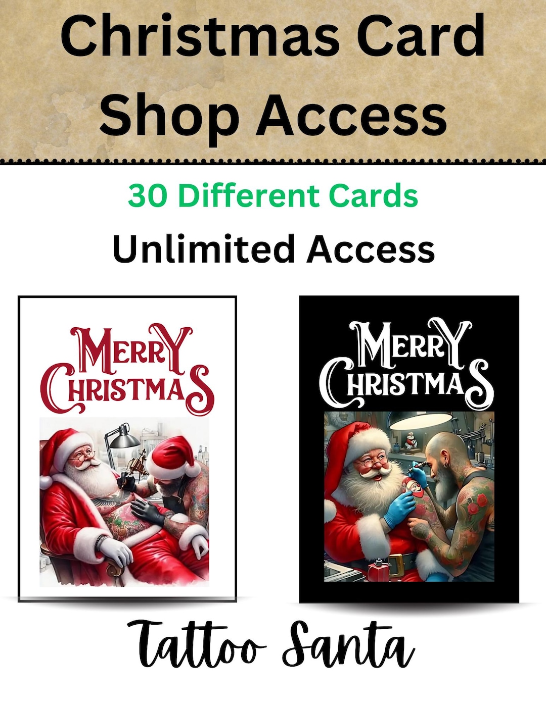 Christmas Cards, Tattoo Santa, Skateboard Santa, Access to Shop, Funny ...