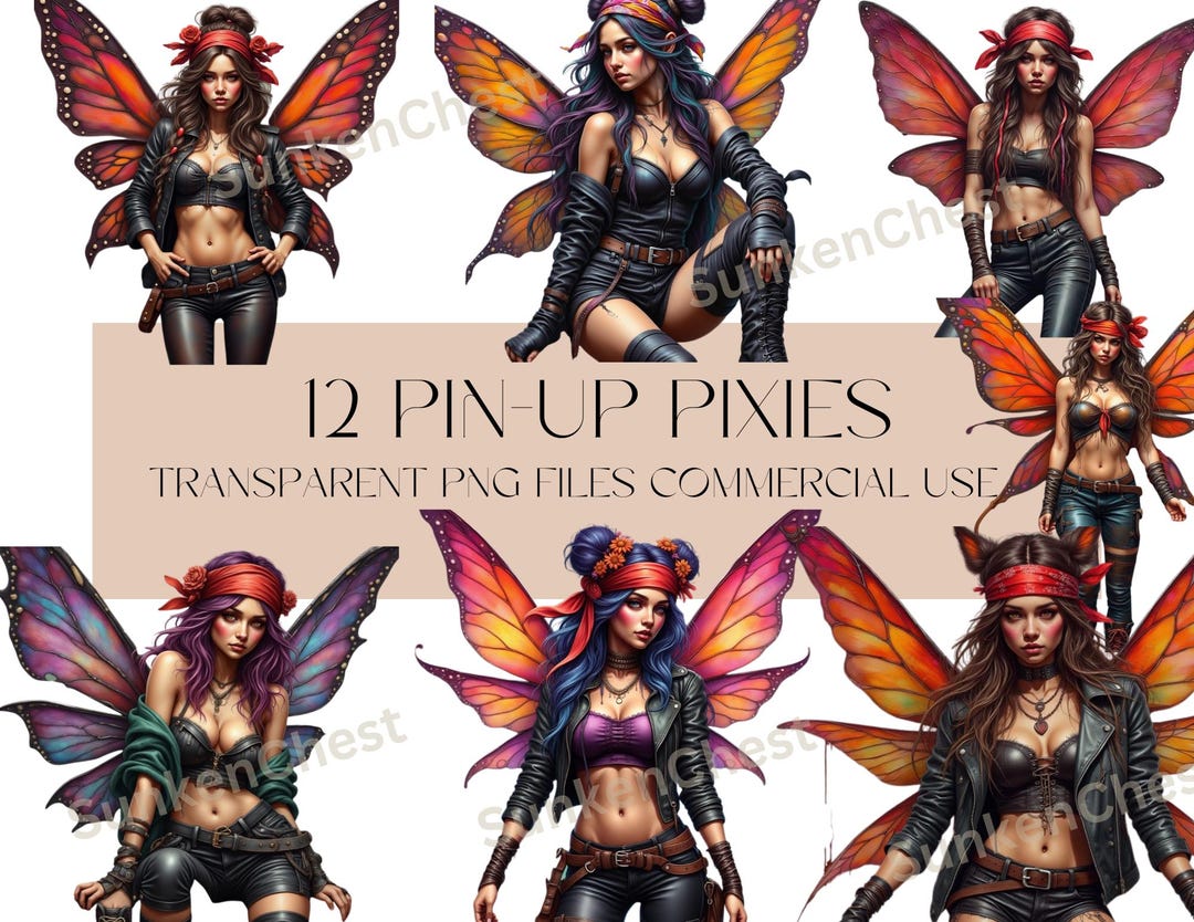 Pin up Pixies Transparent Downloadable Fairy Art Set of 12, Fantasy, Realistic Fairy Art ...