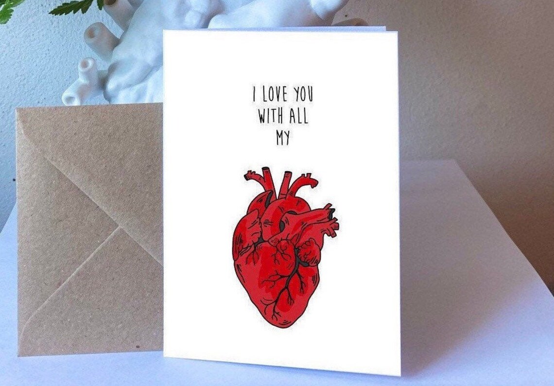 Greeting Card Love Heart Anatomical Valentine's Day He - Etsy