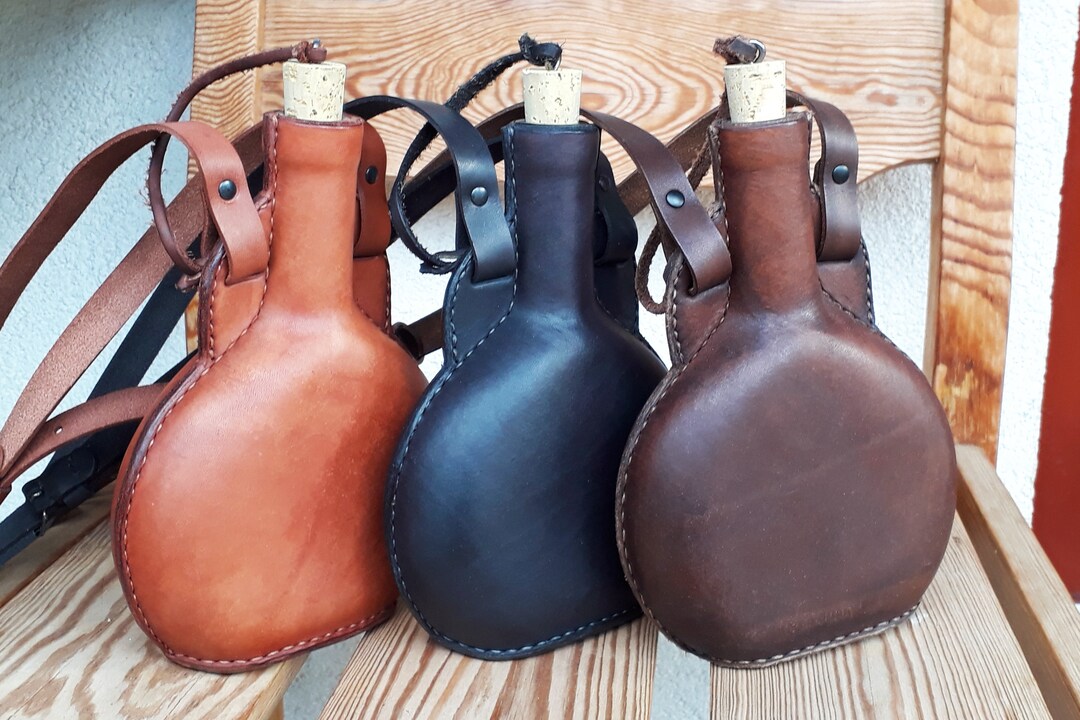 500 Ml Medieval Leather Bottle - Historical Leather Flask - Medieval ...