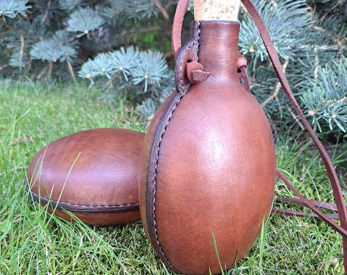 850 Ml Leather Bottle - Leather Flask - Aluminum/leather - LARP - Brown ...