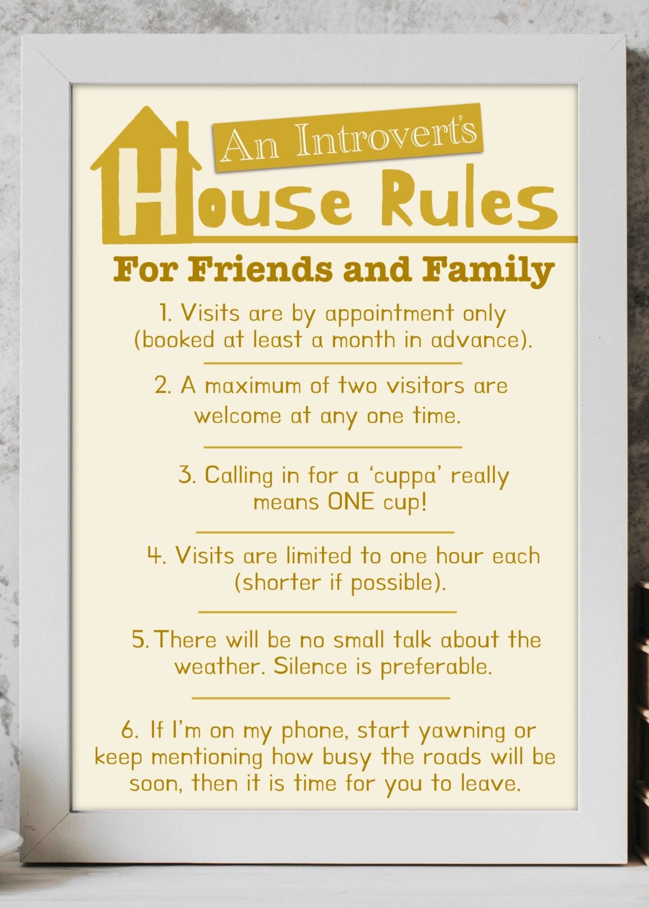 Introvert House Rules Print Comedy Design Family and Friends A4 A5 ...