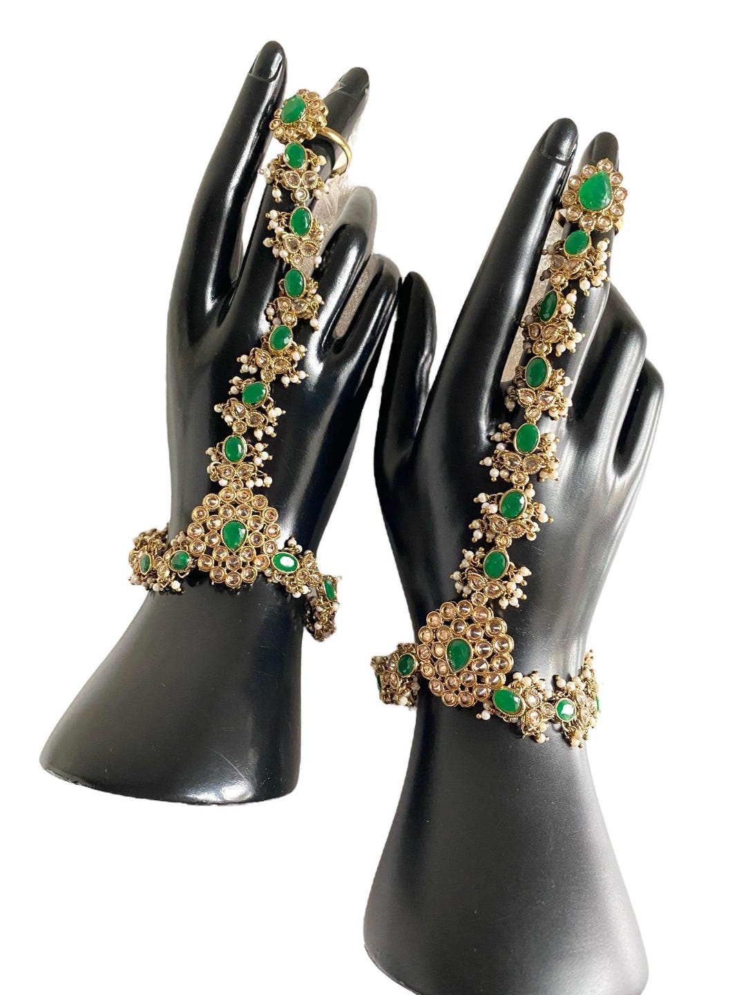 Green Indian Bridal Hand Harness | Asian Indian Bridal Bracelets ...