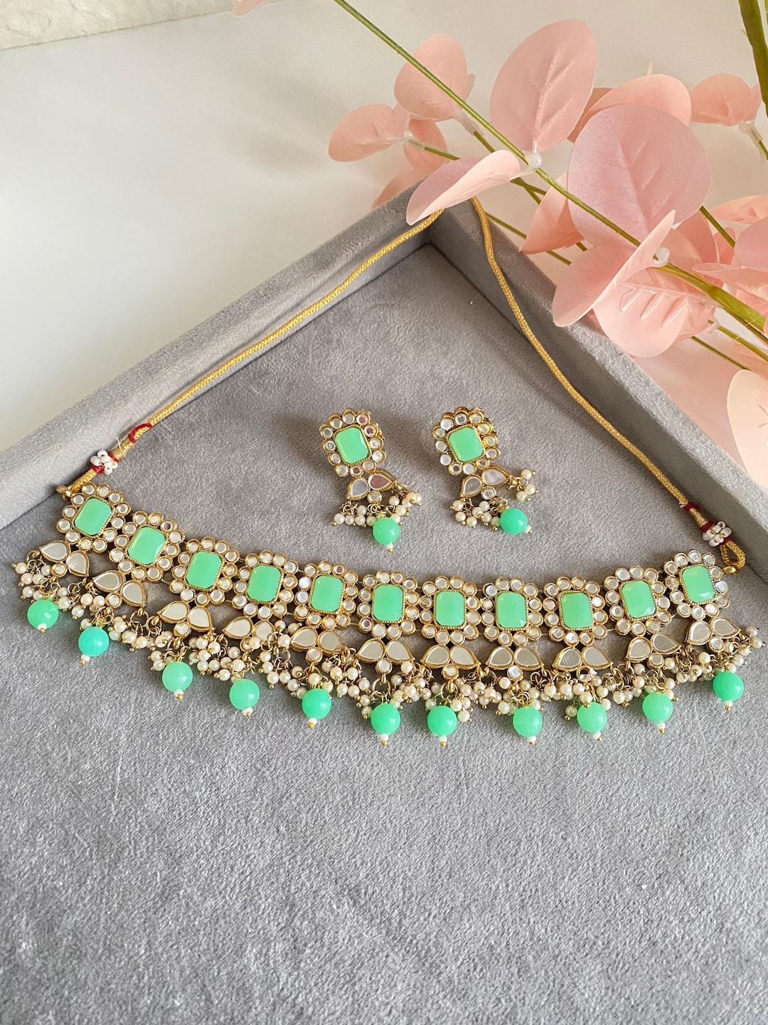 Asian Choker Necklace Set | Asian Indian Choker Necklace Tikka Earrings ...