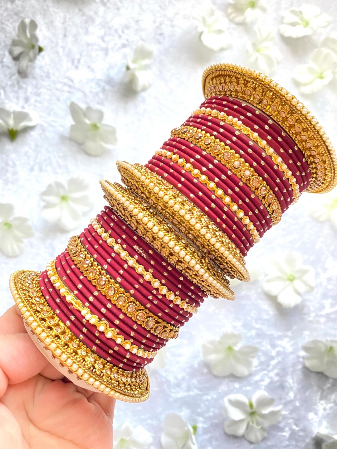 Maroon Asian Bangles Set | Indian Bridal Bangles Set in Maroon and Gold ...