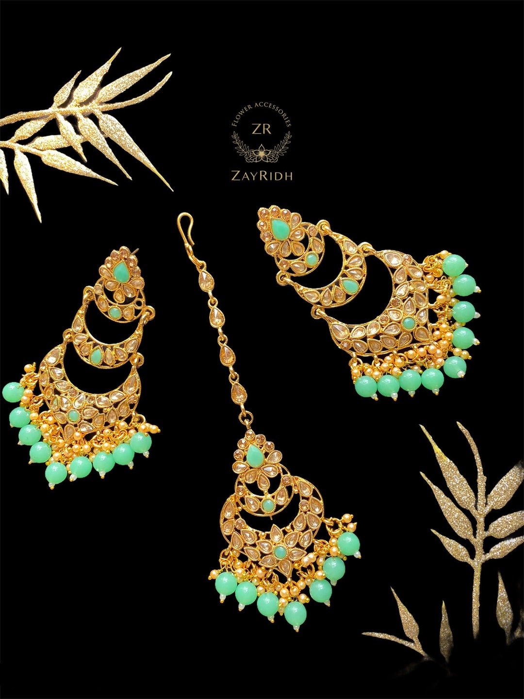 Traditional Indian Asian Pakistani Green Tikka Earring Set - Etsy