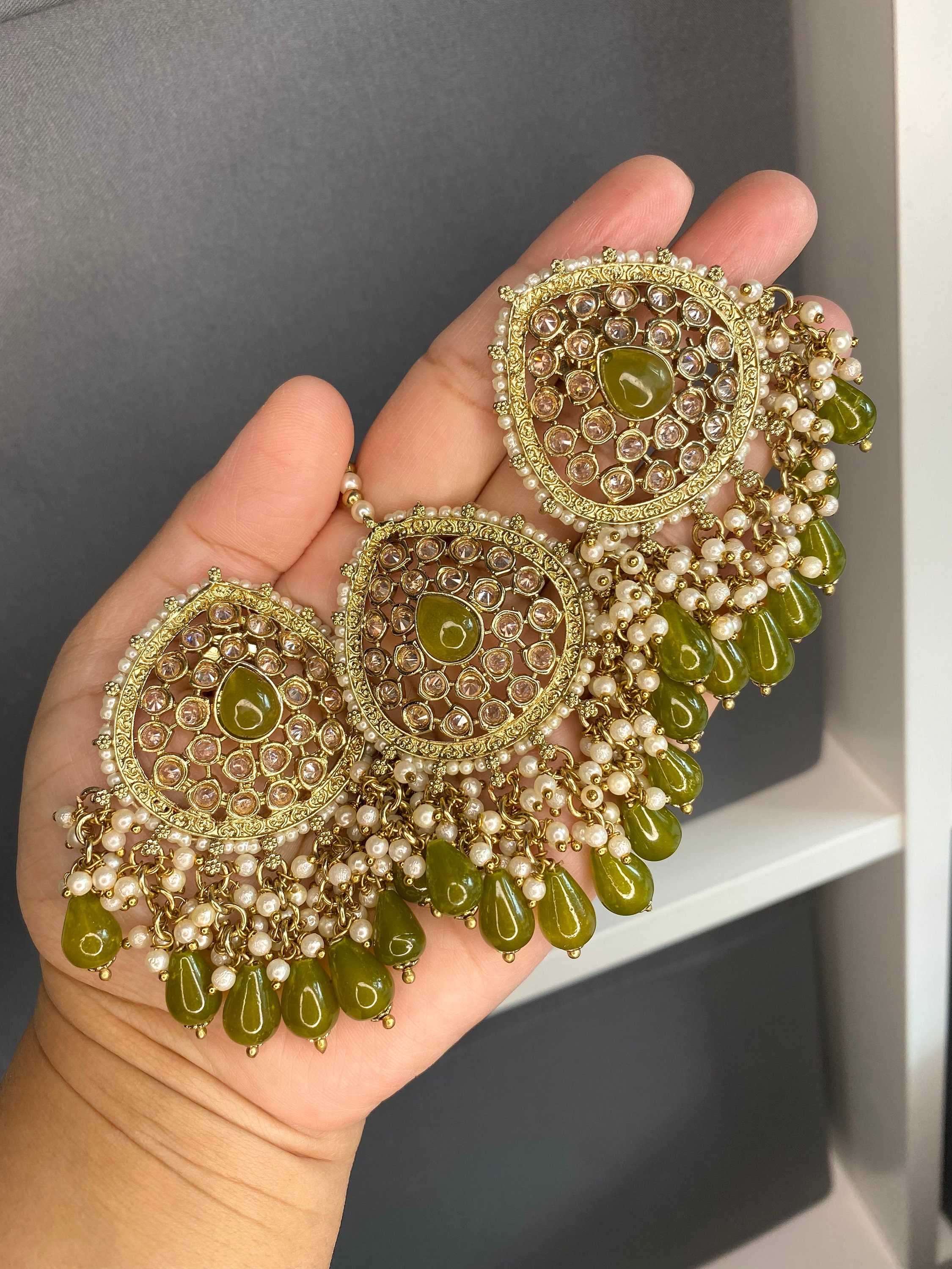 Traditional Indian Asian Pakistani Olive Tikka Earring Set Desi Bridal ...