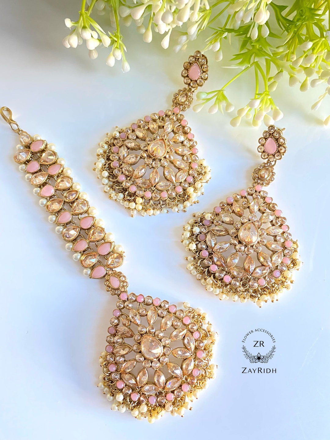 Traditional Indian Asian Pakistani Gold & Pink Tikka Earring - Etsy