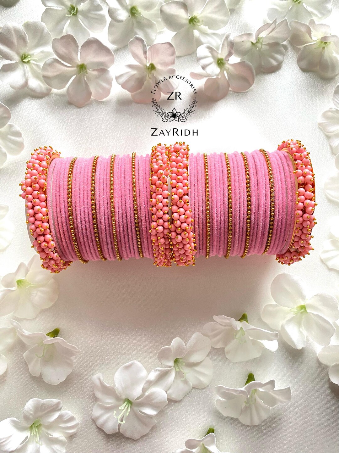 Pair of Baby Pink Velvet Bangles Set | Traditional Indian Bridal ...