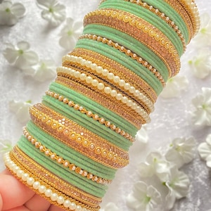 Pair of Mint Green Asian Indian Bangles Set | Traditional Indian Bridal ...