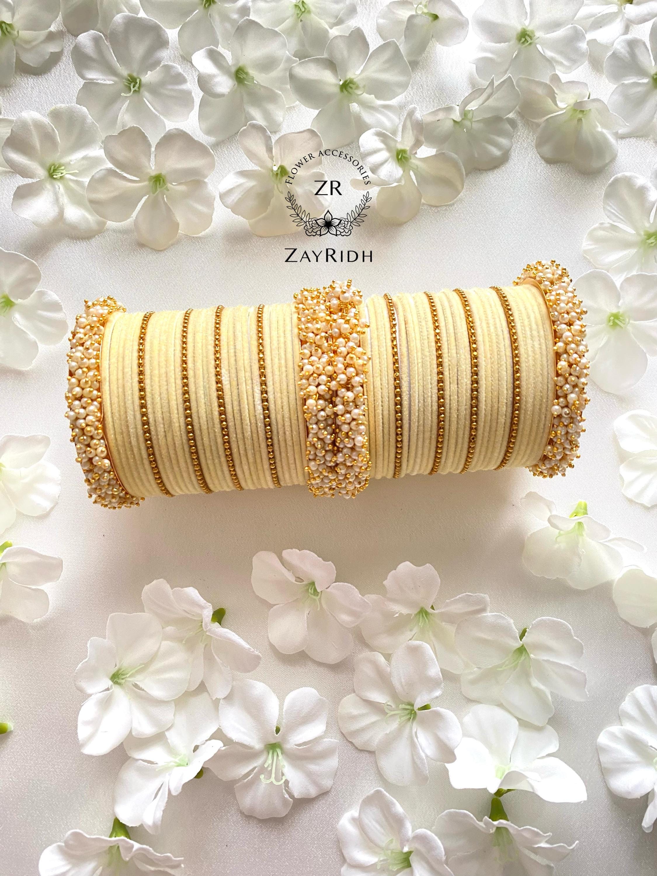Asian Indian Beige and Gold Velvet Bangles Set | Pakistani Bangles Set ...