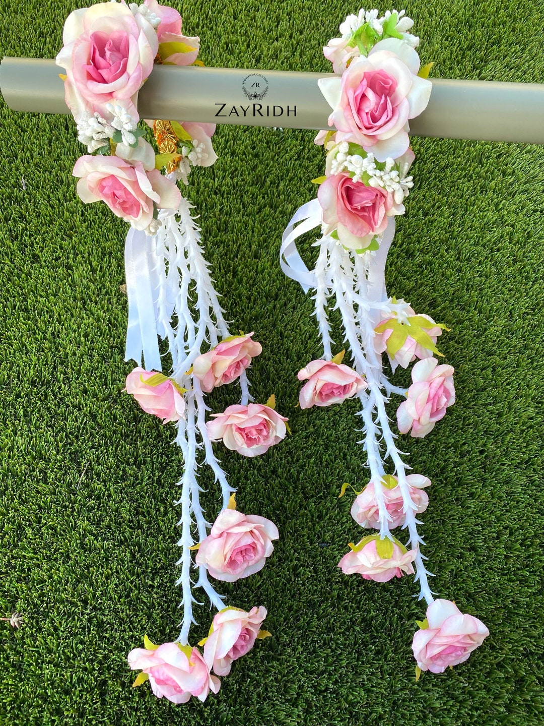 Artificial Flower Bridal Pink Kalire Pair of Open Bangle Asian Indian ...