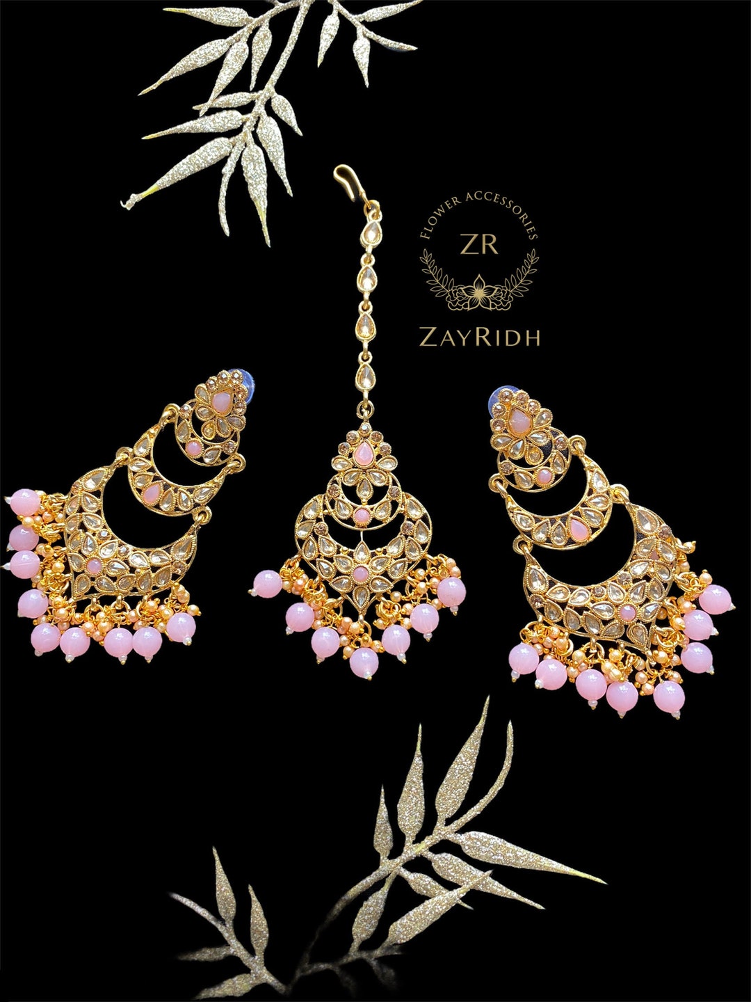 Traditional Indian Asian Pakistani Pink Tikka Earring Set Desi Bridal ...