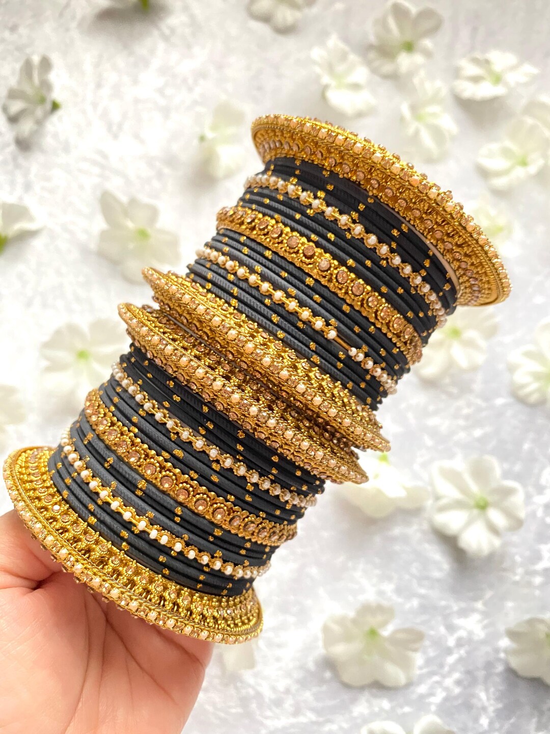 Asian Indian Black Bangles Set | Traditional Bridal Black Bangles Set ...